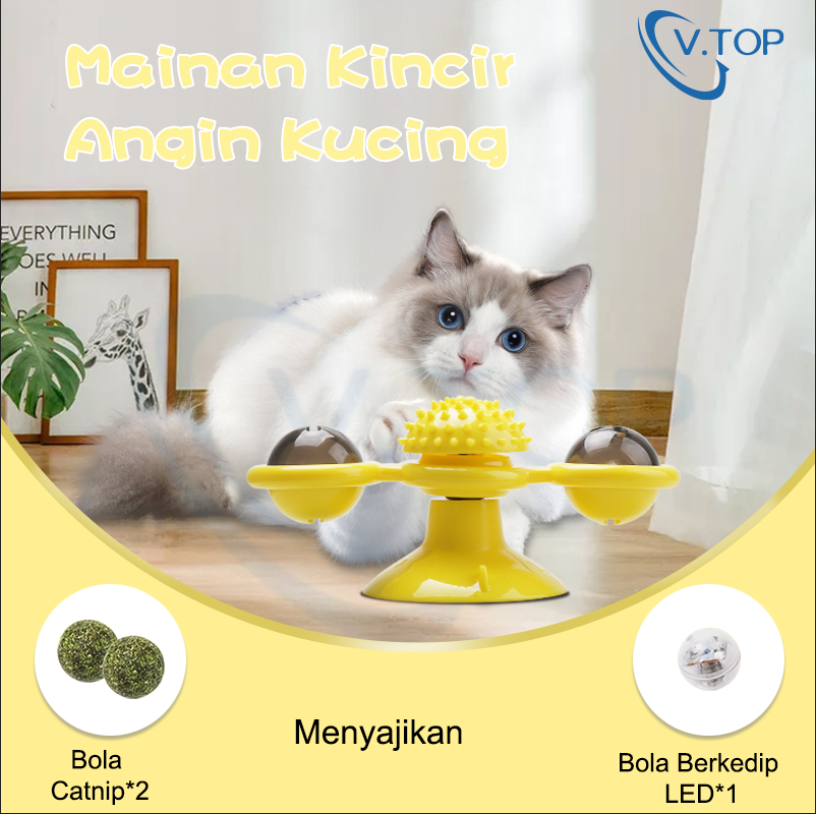 V.TOP Mainan Interaktif Kincir Angin Kucing 4 In 1 / Anak Kucing Mint ...
