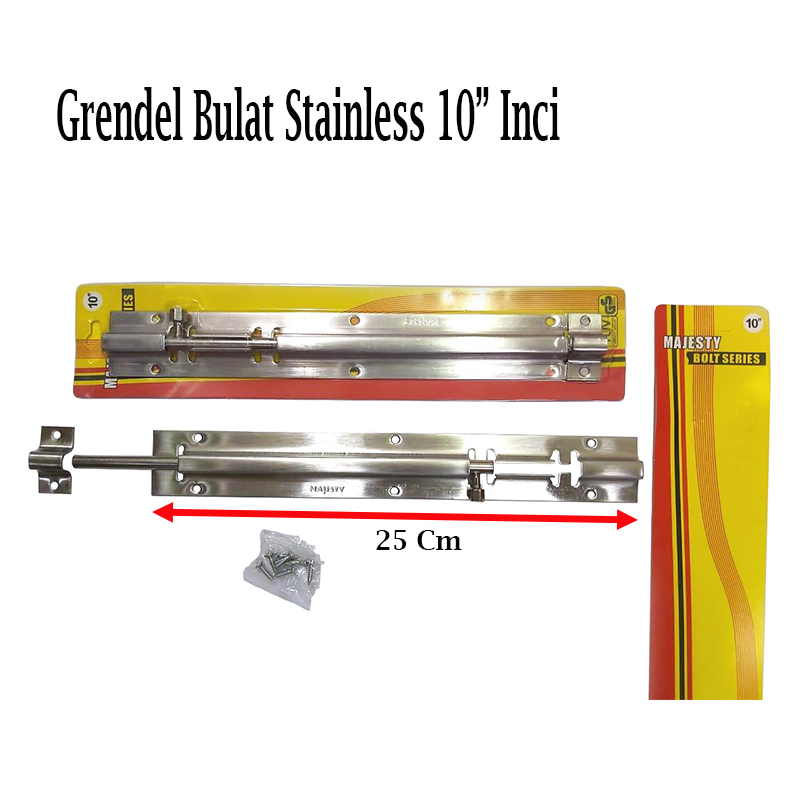Grendel Bulat SS 10" Inci Stainless Steel / Slot Pintu / Selot Jendela ...