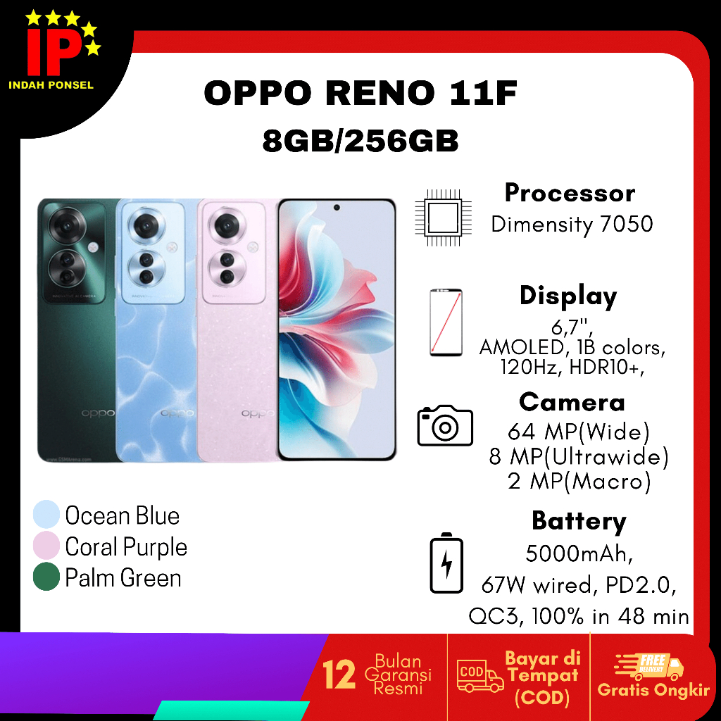 OPPO RENO11 F 5G RAM 8GB/256GB GARANSI RESMI NASIONAL | Lazada Indonesia