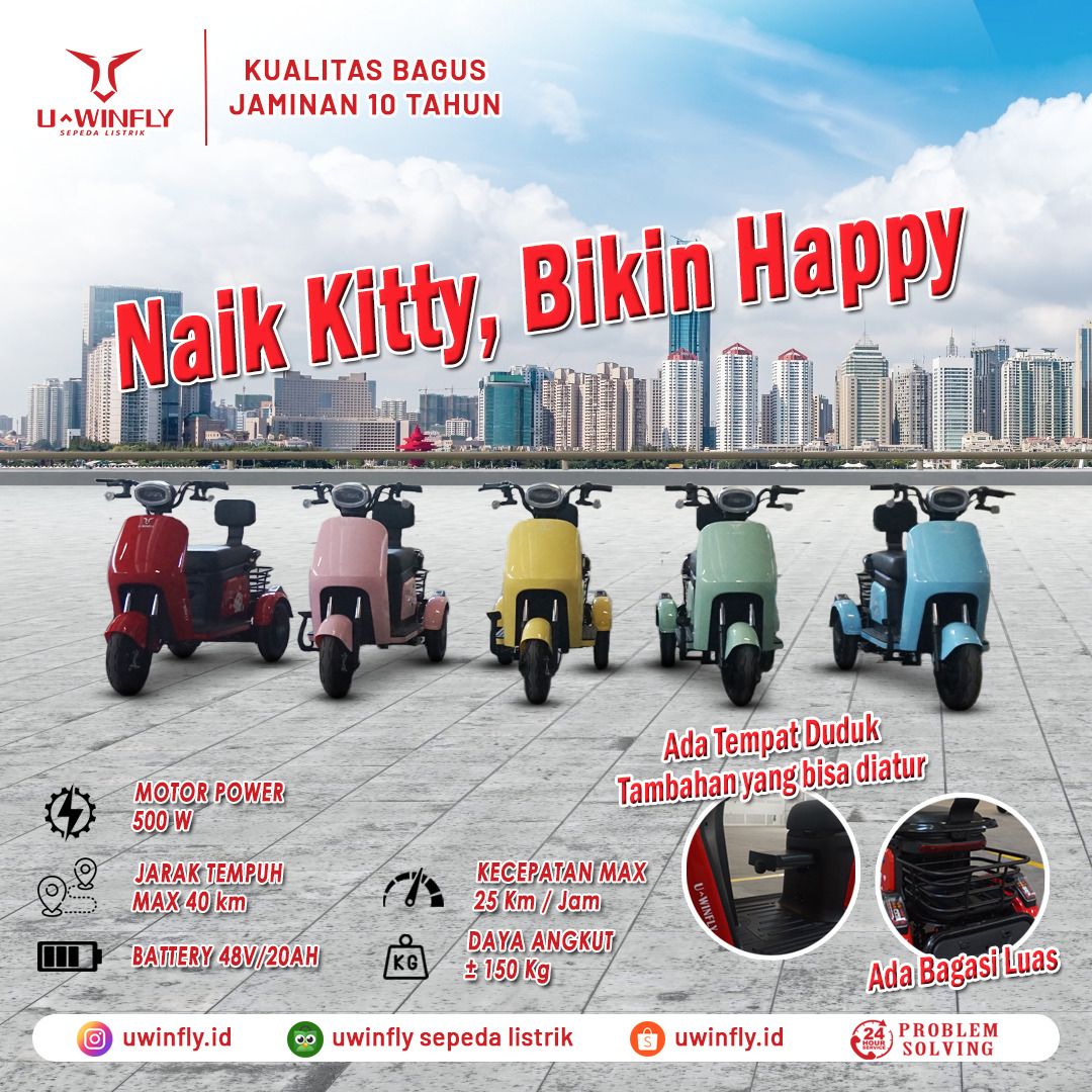 TERBARU SEPDA LISTRIK E-BIKE UWINFLY KITTY RODA TIGA GARANSI RESMI ...