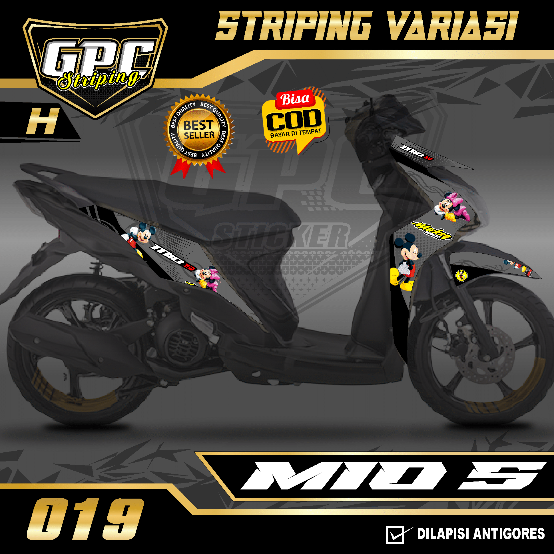 STICKER STRIPING LIST VARIASI HOLOGRAM YAMAHA MIO S DESAIN MICKEY MOUSE ...