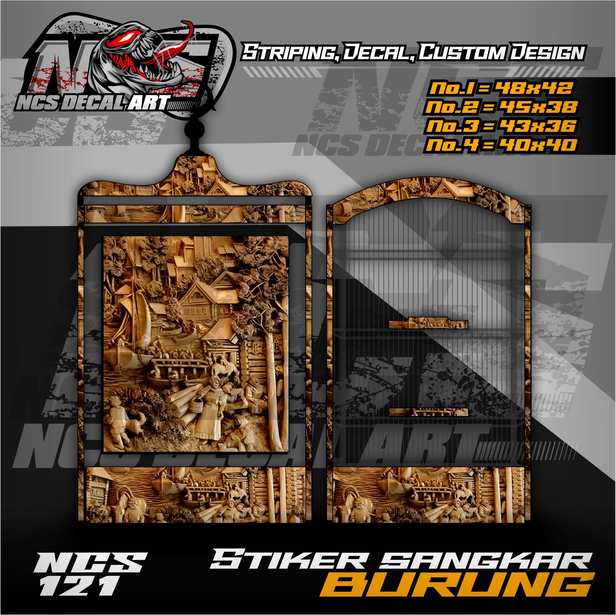 Stiker Decal Kandang/Sangkar Burung Motif Batik kayu/master kicau Kotak ...