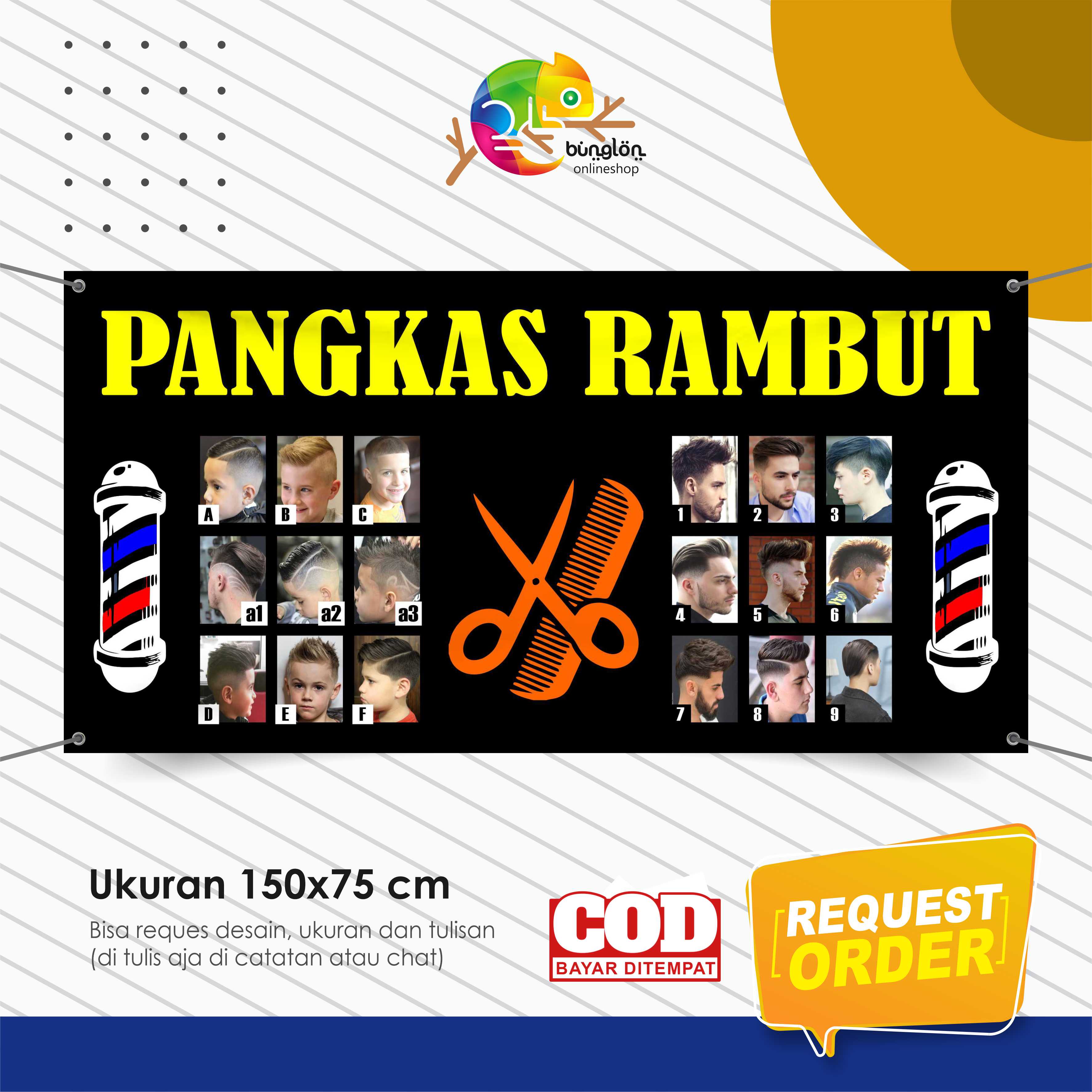 Spanduk, Banner Pangkas Rambut, Model Rambut Bisa Custom Nama | Lazada ...