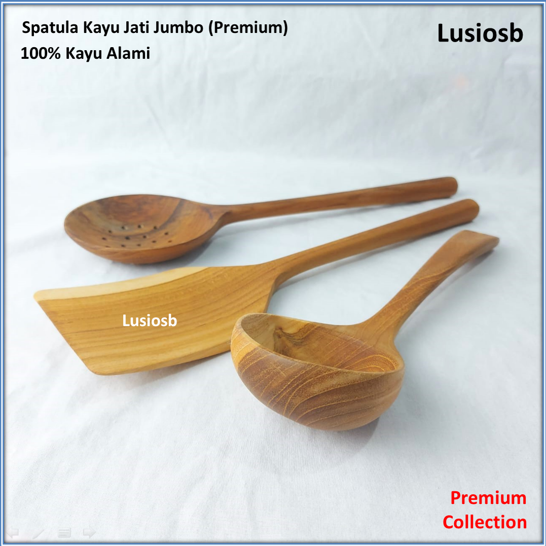 LusioSB Spatula Serbaguna Kayu Jati TRIO JUMBO / Sutil Kayu / Centong ...