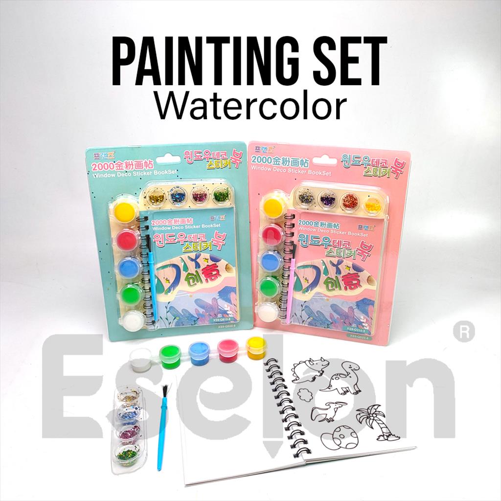 Buku mewarnai melukis sticker /mewarnai set+sticker watercolor book ...