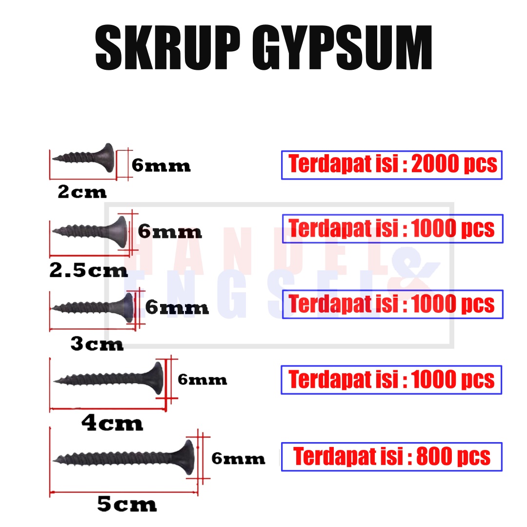 Sekrup Hitam 3 cm / Skrup Gypsum Harden 6 x 1 1/4 ( 3 cm) isi 1000 pcs ...