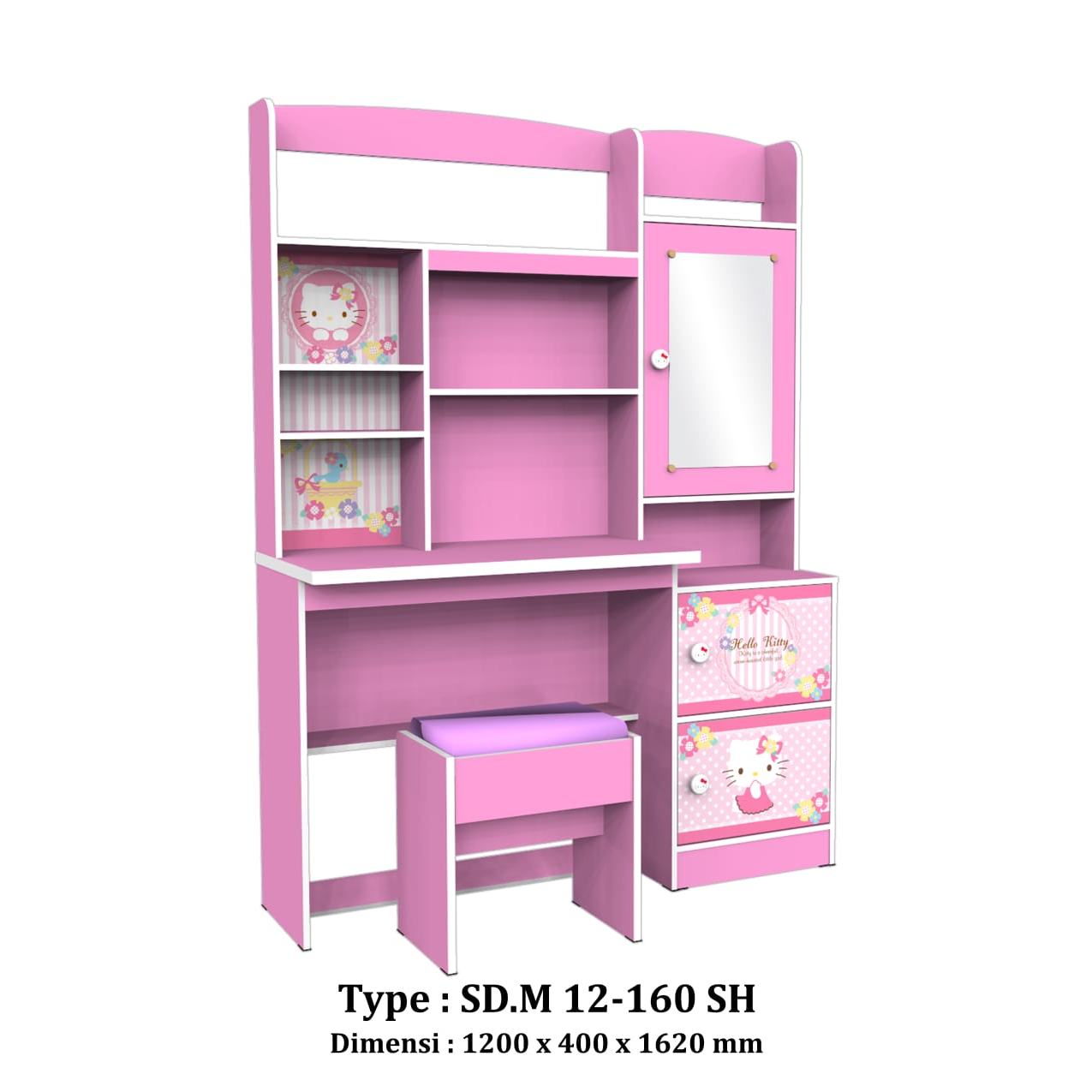Meja Belajar + Cermin Hello Kitty Kea Panel SD.M 12-160 SH | Lazada ...