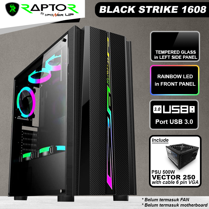 Gaming Case RAPTOR Black Strike 1608 Free PSU 500W VECTOR 250 ...