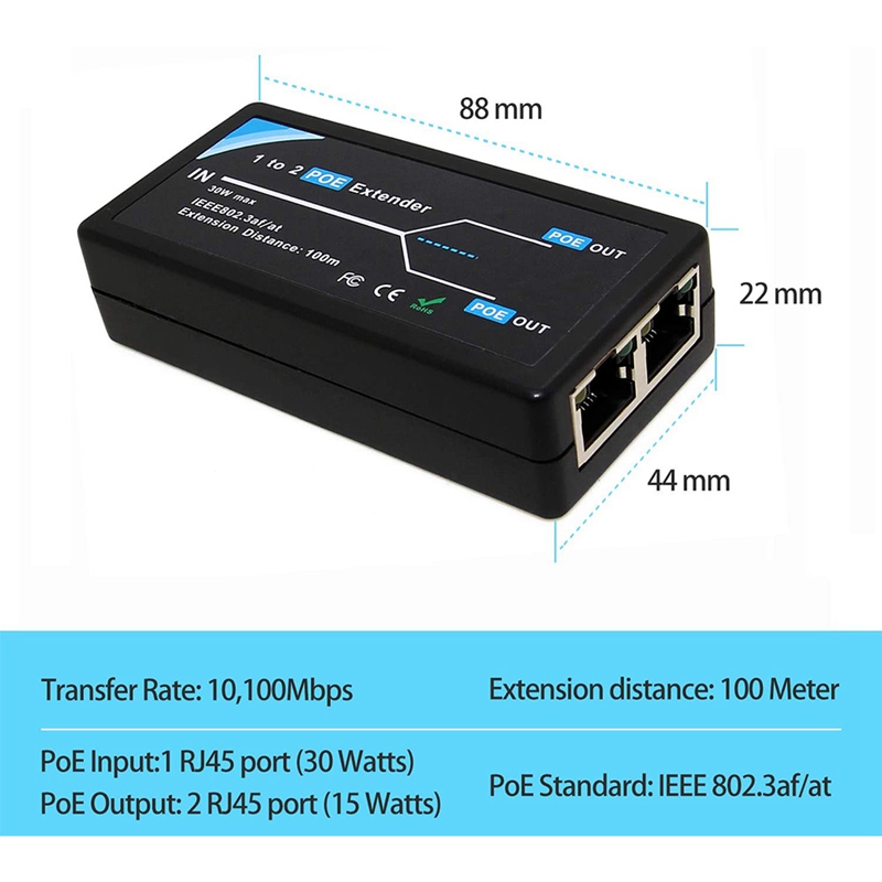 2 Port POE Extender 10/100Mbps with IEEE 802.3Af Standard Input ...