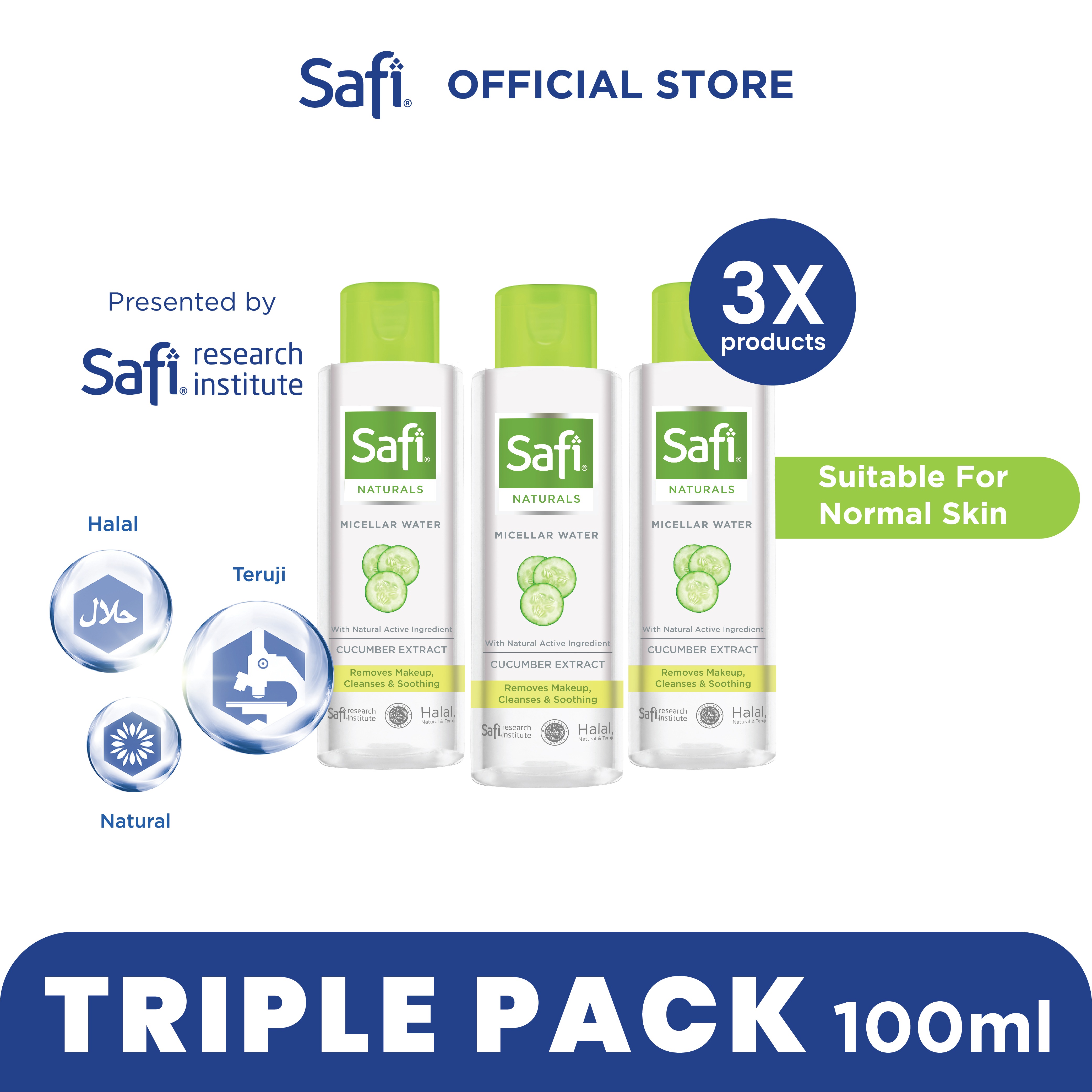 [Paket isi 3] Safi Naturals Micellar Water With Cucumber 100 ml ...