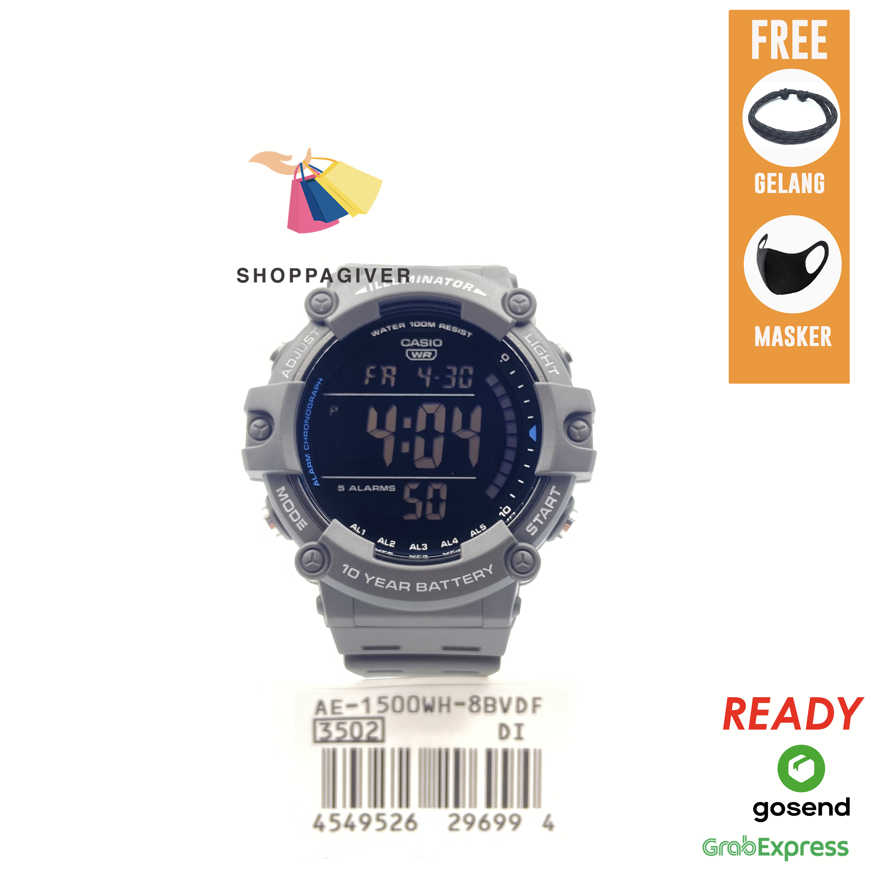 CASIO ORIGINAL AE-1500WH / AE-1500WH-8B / AE-1500WH-8BVDF JAM TANGAN PRIA CASIO DIGITAL - TALI ...