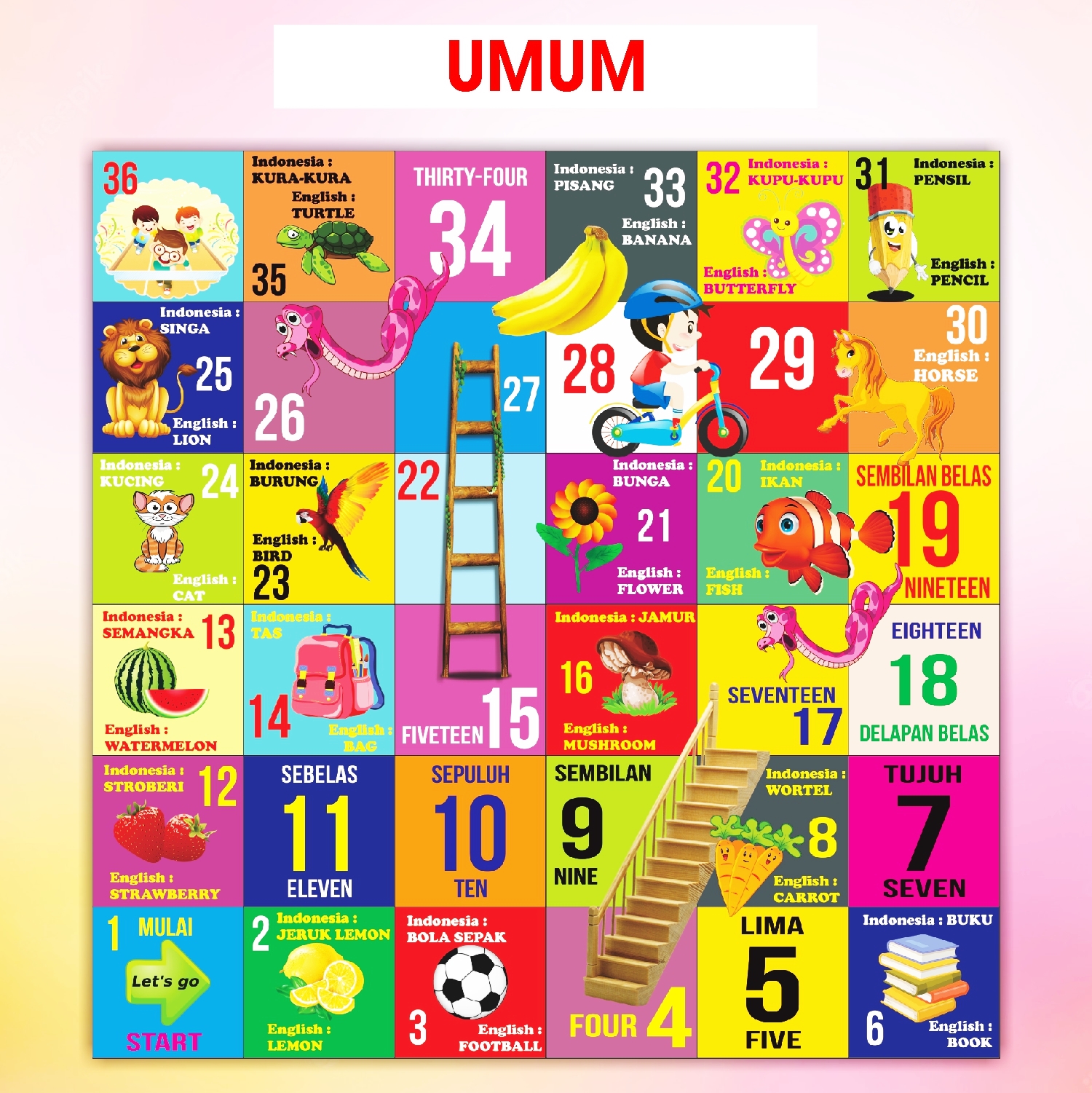 Ular tangga jumbo 2x2 / Ular tangga jumbo karpet edukasi islami / Ular ...