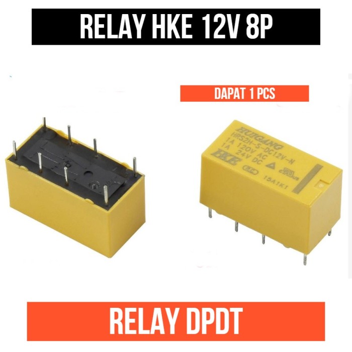 Relay 12V 8P HKE DPDT 12 V 12 volt 8 Pin Kaki max arus 2A 2 ampere ...