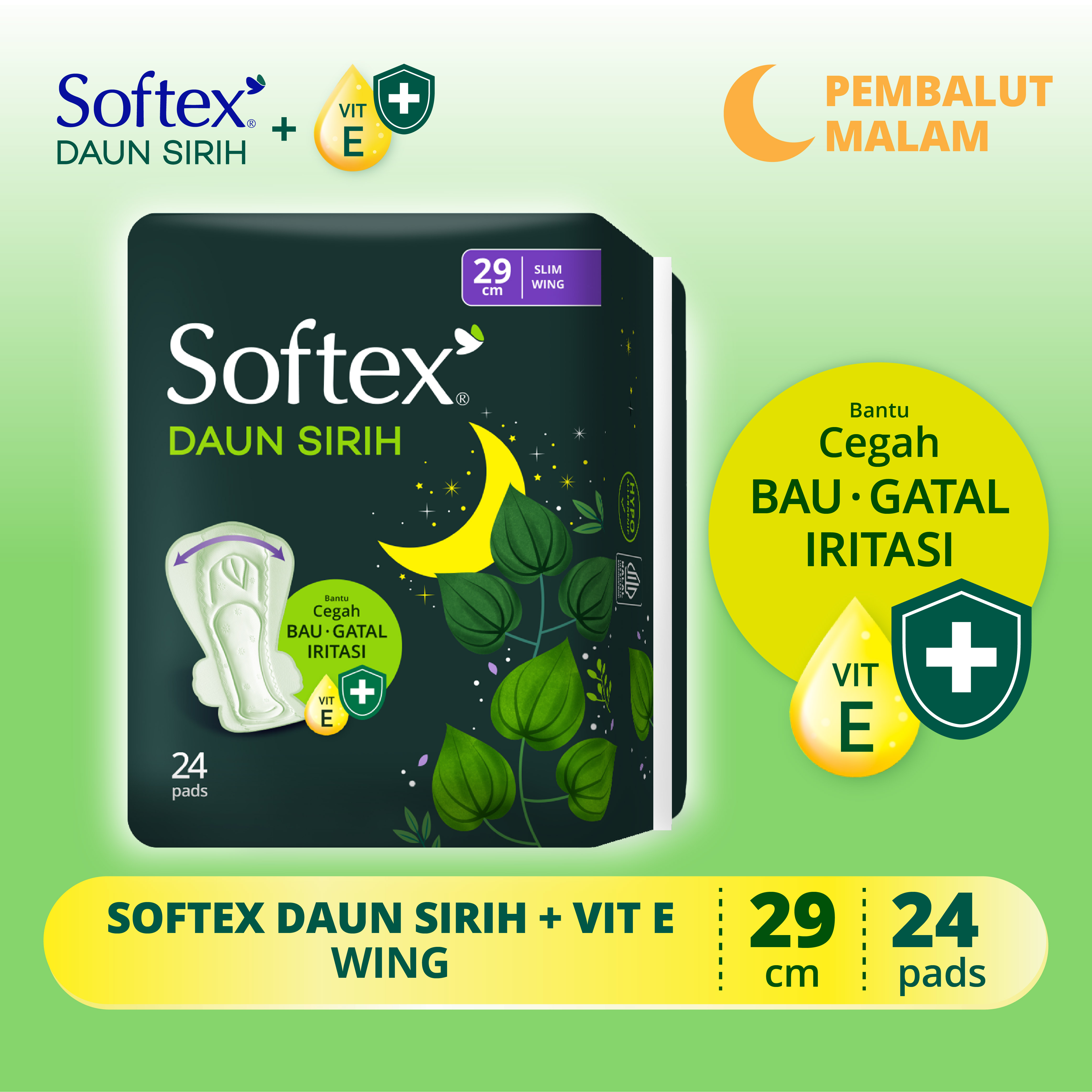 Softex Daun Sirih + Vitamin E Jumbo Pack 29cm 24s - Pembalut Daun Sirih ...