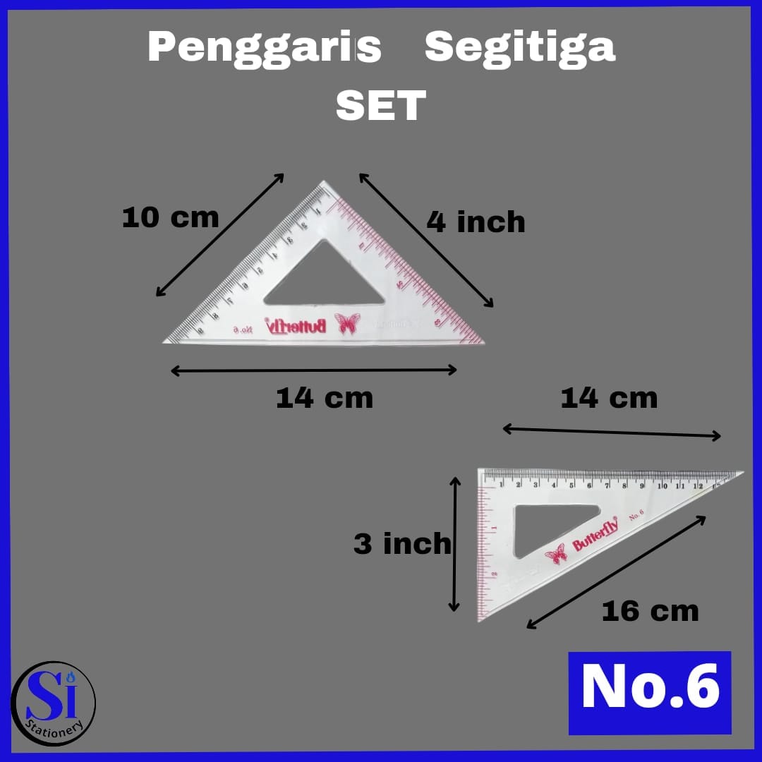Penggaris Butterfly Segitiga SET No.6,8,12 | Lazada Indonesia