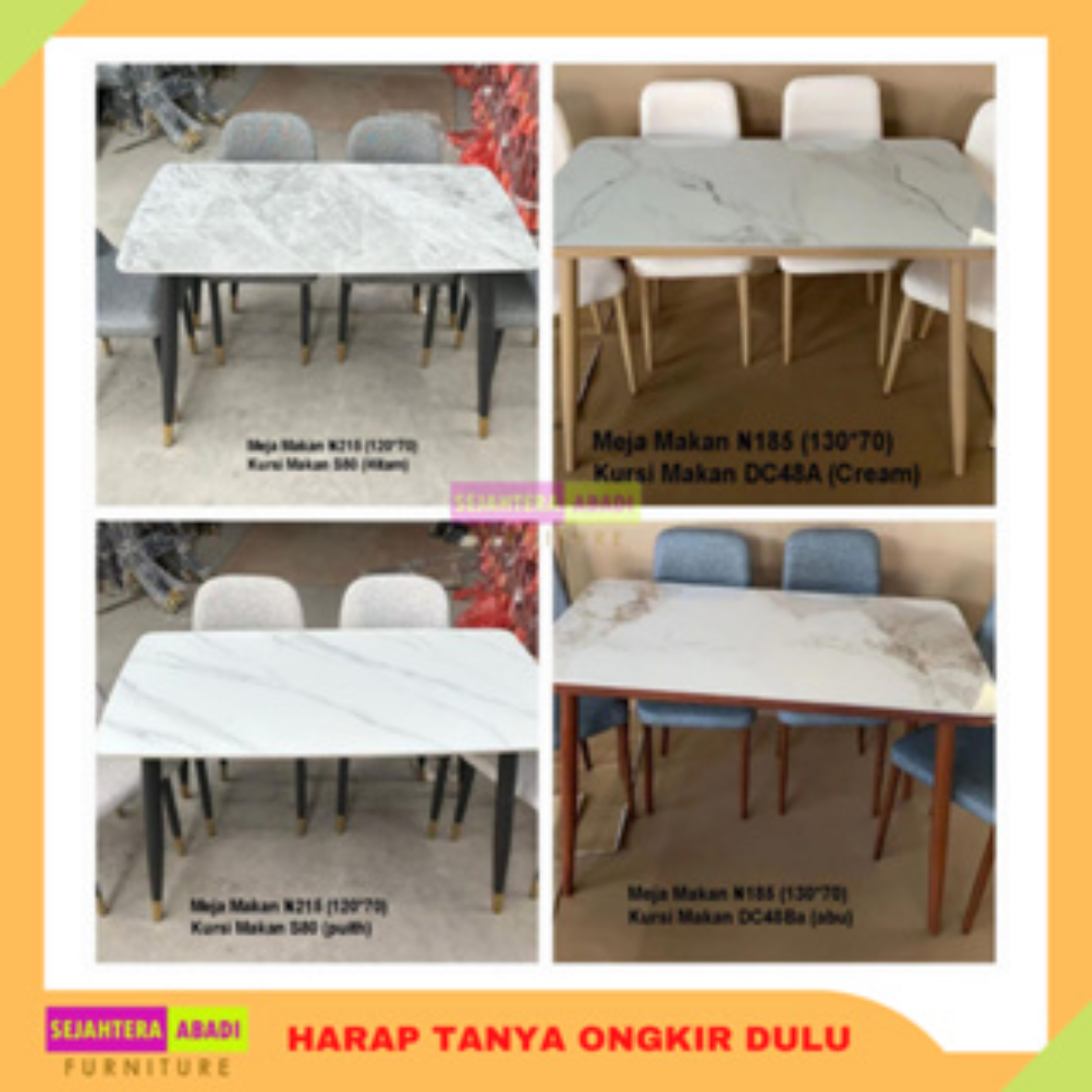 full set meja makan besi neolith marmer 4 kursi minimalis modern full ...