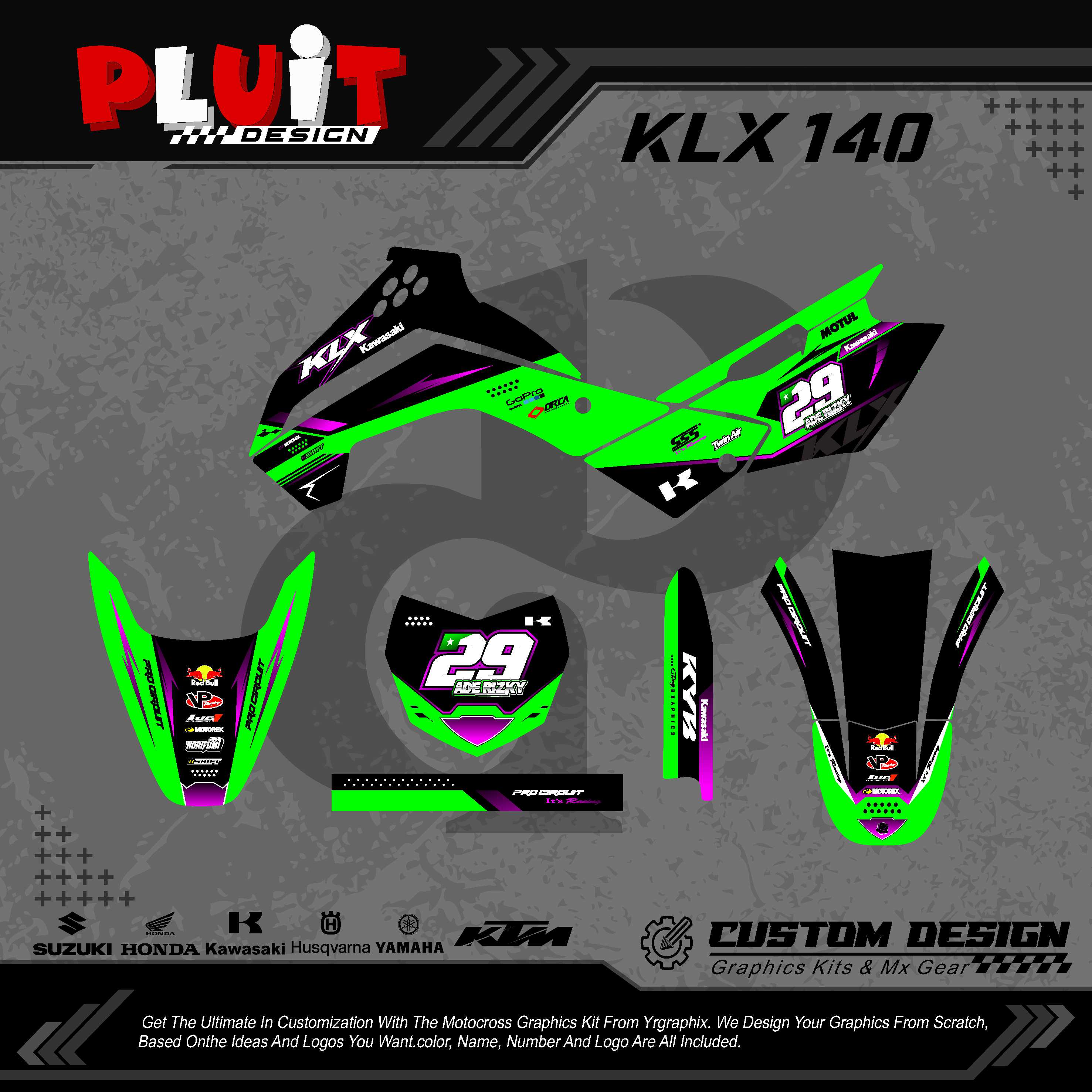 DECAL KLX 140 DESAIN BARU CUSTOM BEBAS WARNA BISA PAKAI NO DAN NAMA ...