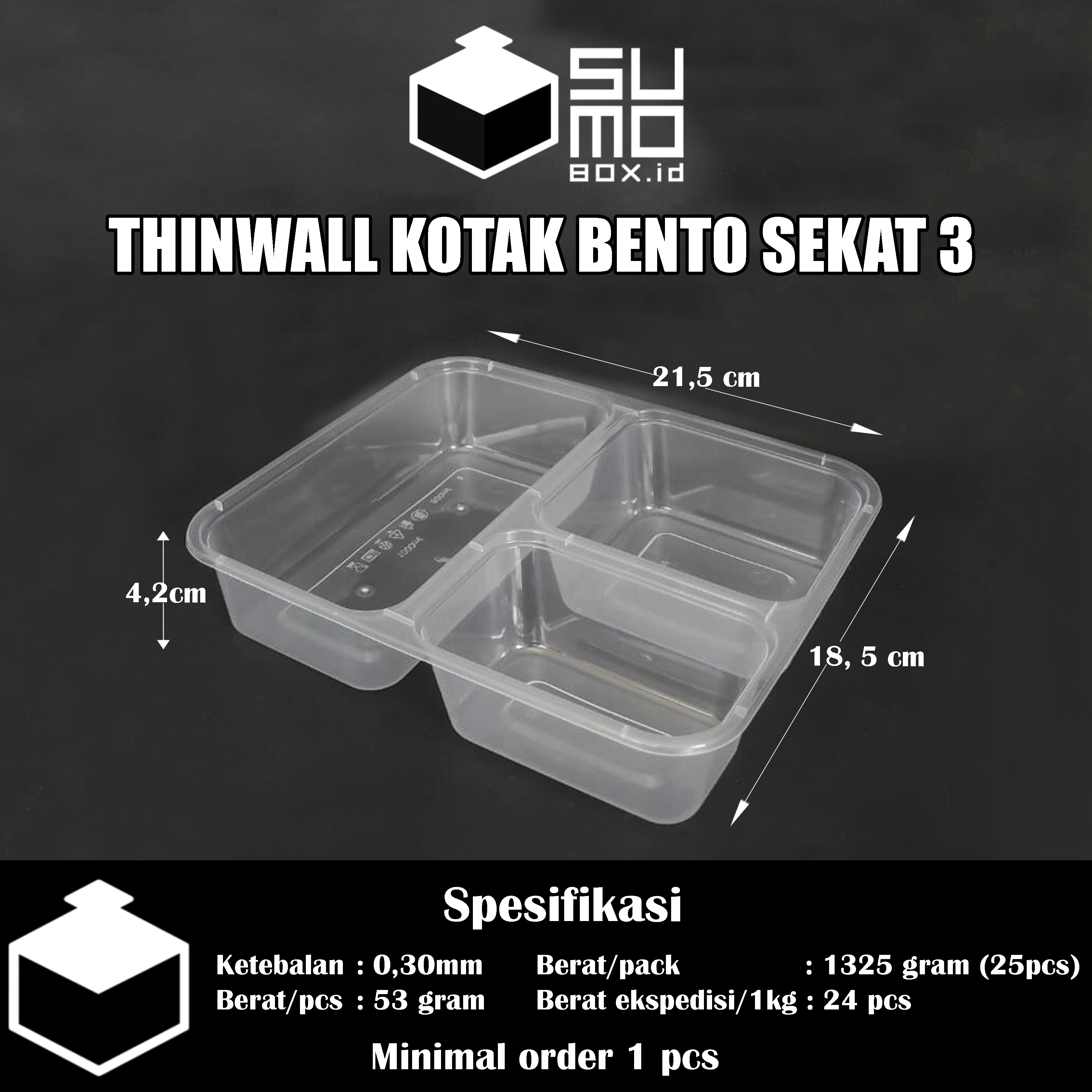 [1 PAK ISI 25 PCS] Bento 3 Sekat + Tutup / Thinwall Bento Sekat / Box ...
