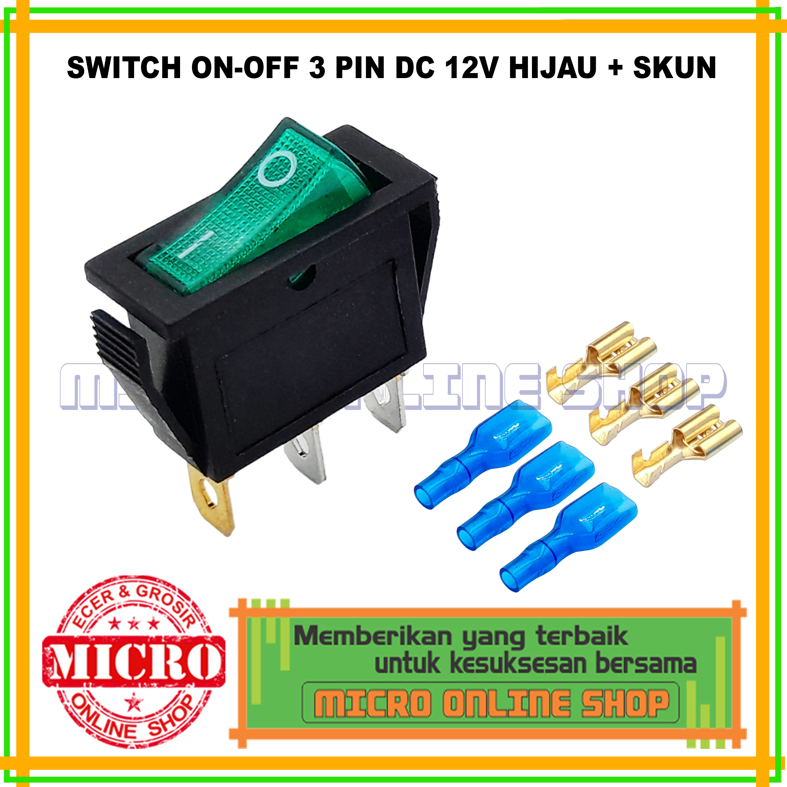 Switch On-Off 3 Pin Lampu DC 12V Hijau Skun & Karet Saklar Lampu DC 3 ...