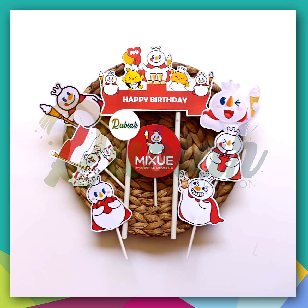 Topper cake karakter Mixue / Hiasan Kue Ulang Tahun Ice Cream | Lazada ...