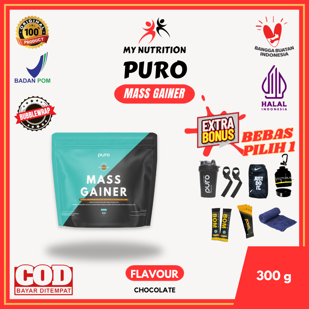 PURO Mass Gainer Weight Gain 300 gram Susu Suplement Protein Bubuk ...