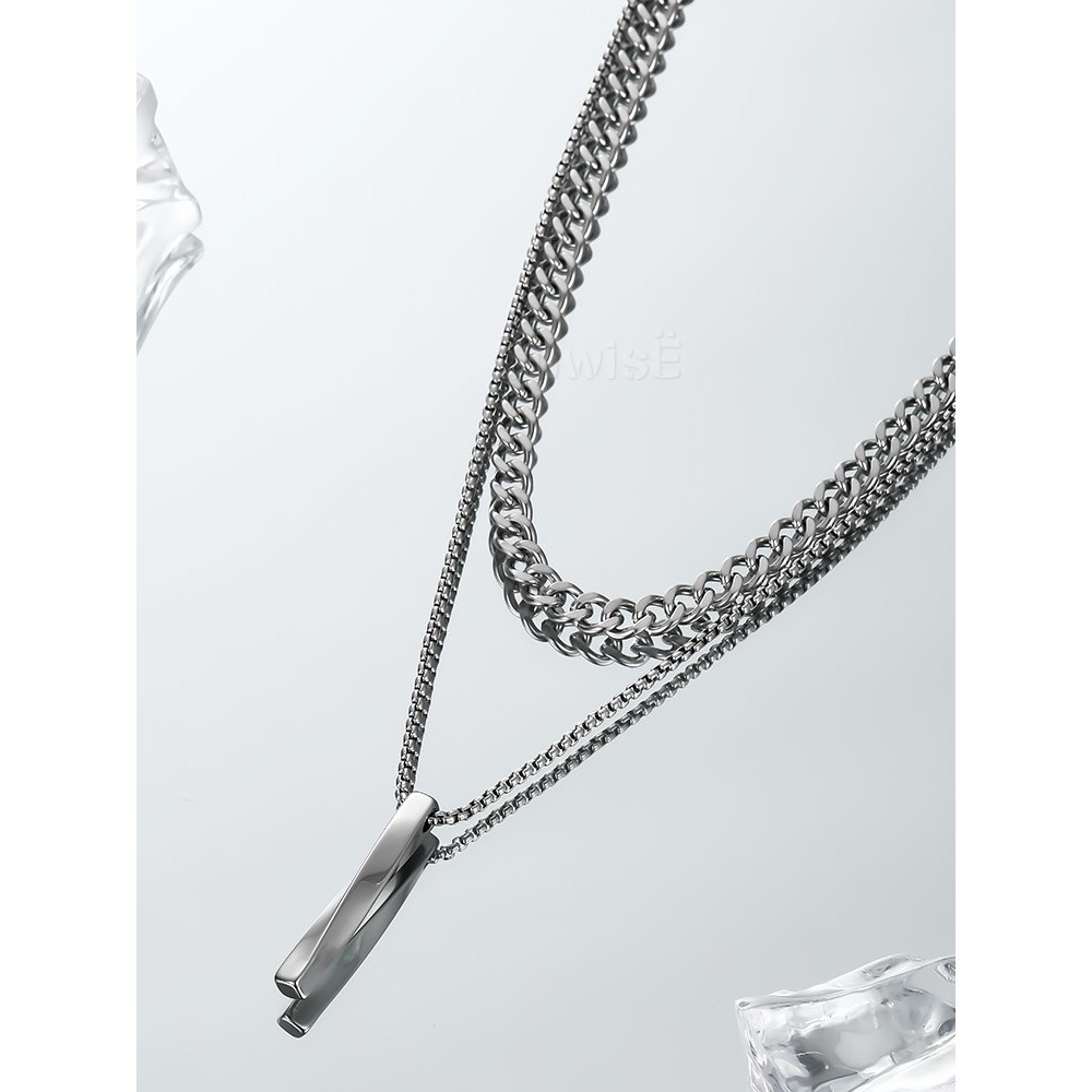 KALUNG TITANIUM PREMIUM PRIA WANITA MODEL DOUBEL RANTAI ROLO LIONTIN ...