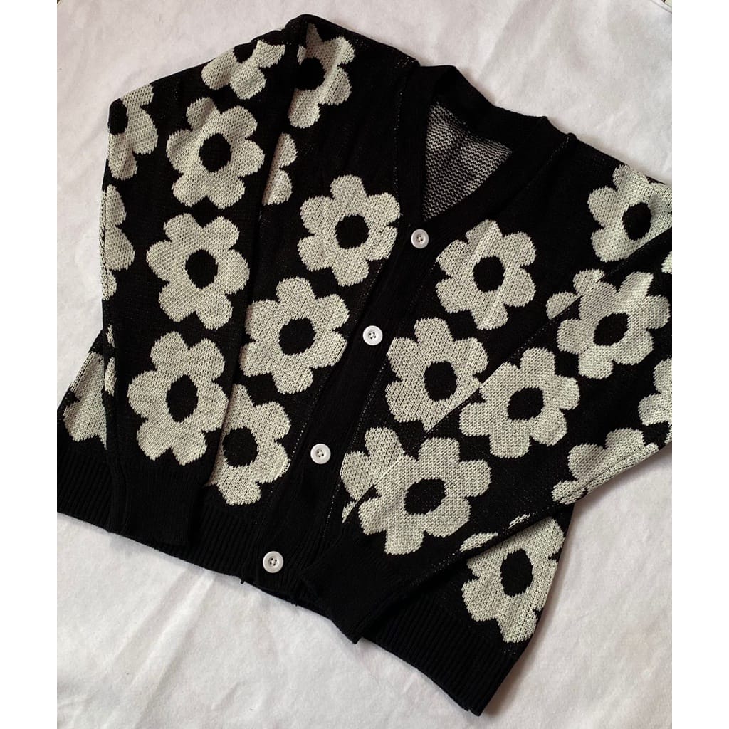CARDIGAN FLOWERS / cardigan rajut motif bunga / cardigan korean style / rajut korean / cardigan ...