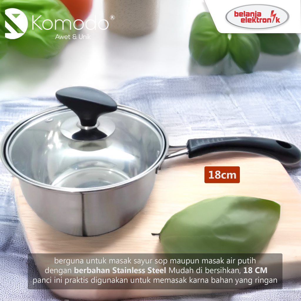 Panci Susu Oscar 18 cm Komodo Panci Rebus Stainless + Tutup Kaca ...