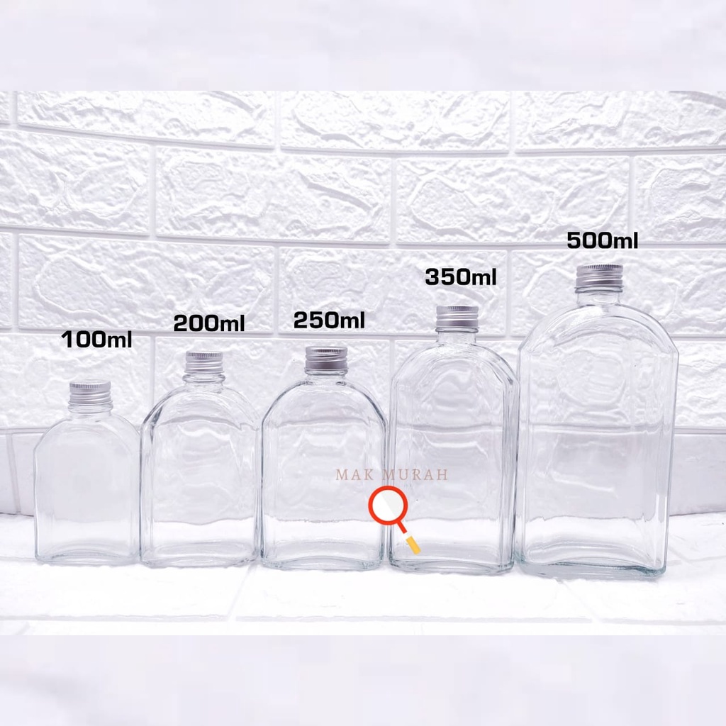 BOTOL KACA POLOS GEPENG / Glass Bottle Minuman Kopi Jus Susu Whisky ...