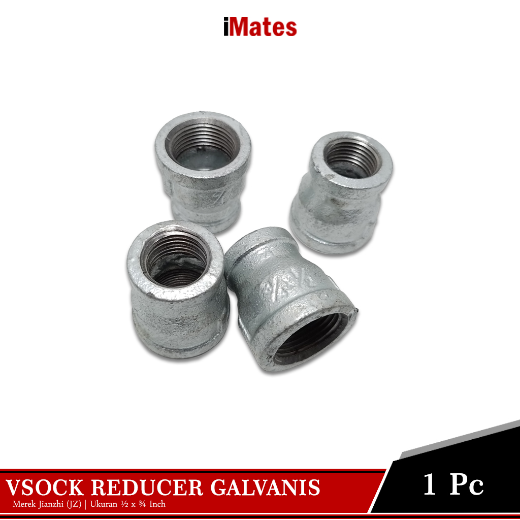 JIANZHI Sambungan Pipa Besi Vsock Reducer Galvanis 1/2 x 3/4 Inch ...