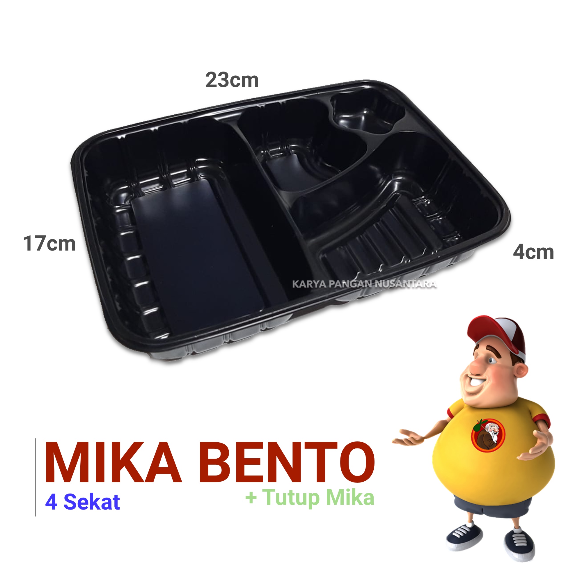 MIKA BENTO 4 SEKAT TRAY BENTO BOX BENTO SEKAT 4 SET + TUTUP PER 25 PCS ...