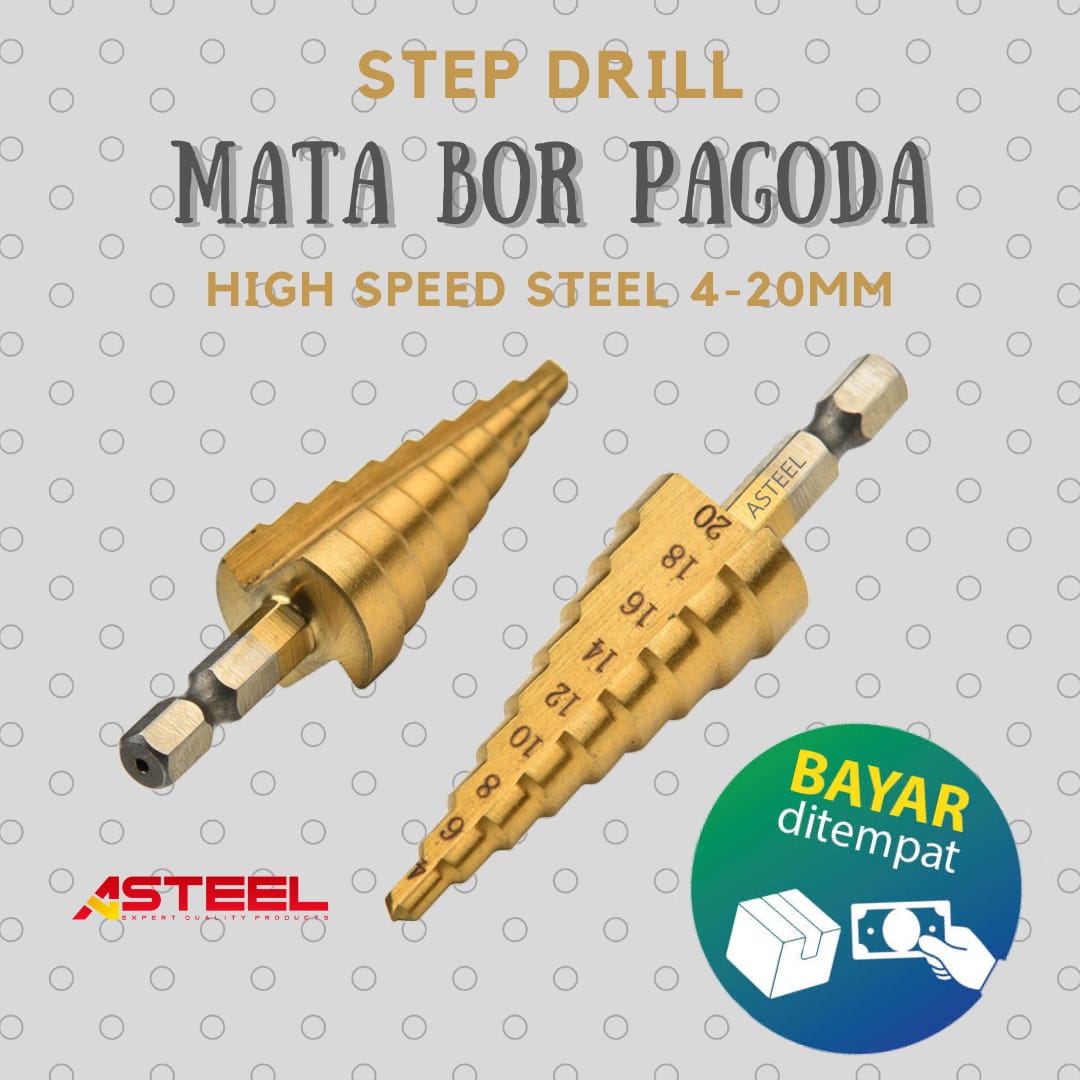 ASTEEL Multi Step Drill Bits Mata Bor Besi baja Pagoda High Speed Steel ...