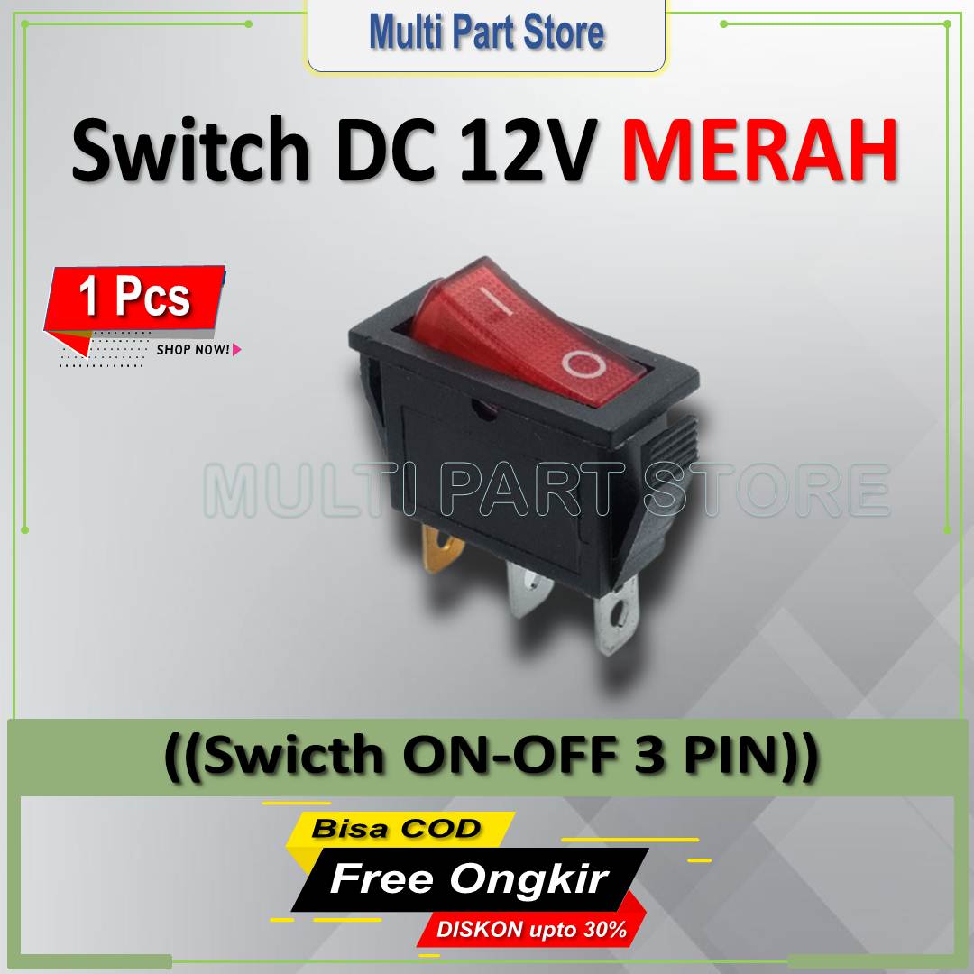 Saklar On Off Motor Mobil DC Lampu warna Merah Switch On Off 3 Pin Push ...