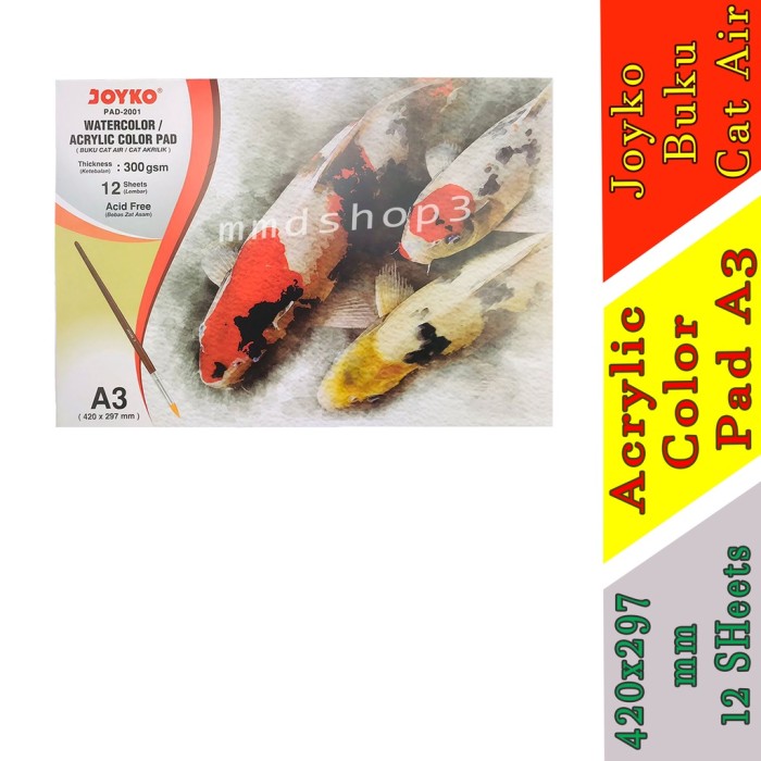 Buku Cat Air - Joyko - Acrylic Color Pad A3 - 420x297mm 12Sheets ...