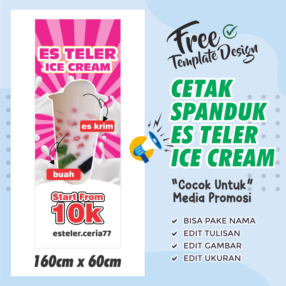 Banner Spanduk ES TELER 160 X 60 cm BISA DI EDIT | Lazada Indonesia