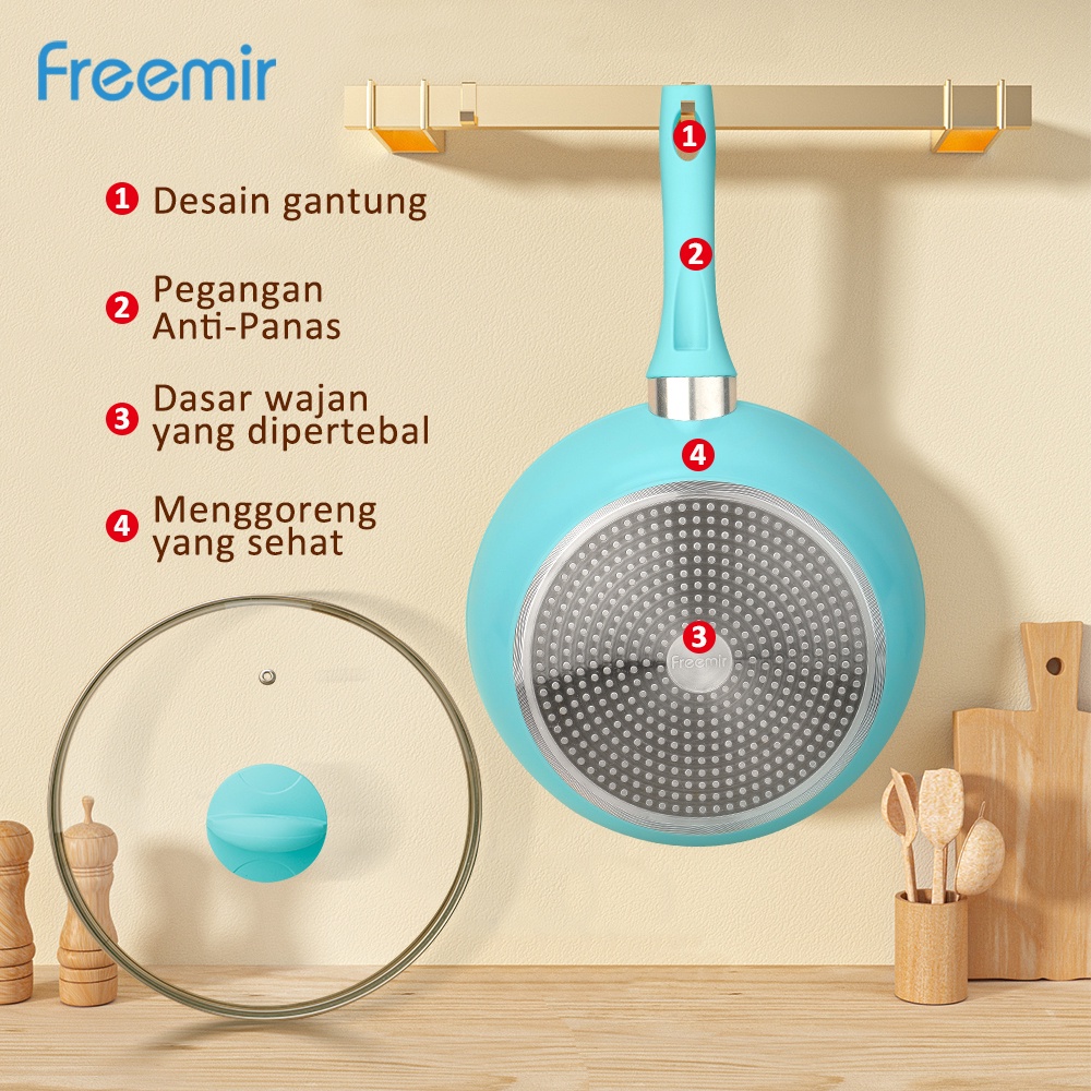 freemir Wajan Penggorengan Ukuran Besar 26 Cm dengan tutup kaca/Teflon ...