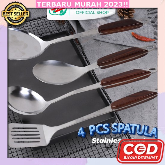 Sutil Silicone Tahan Panas Tempat Dapur Penggorengan Besar Sutel Kayu ...
