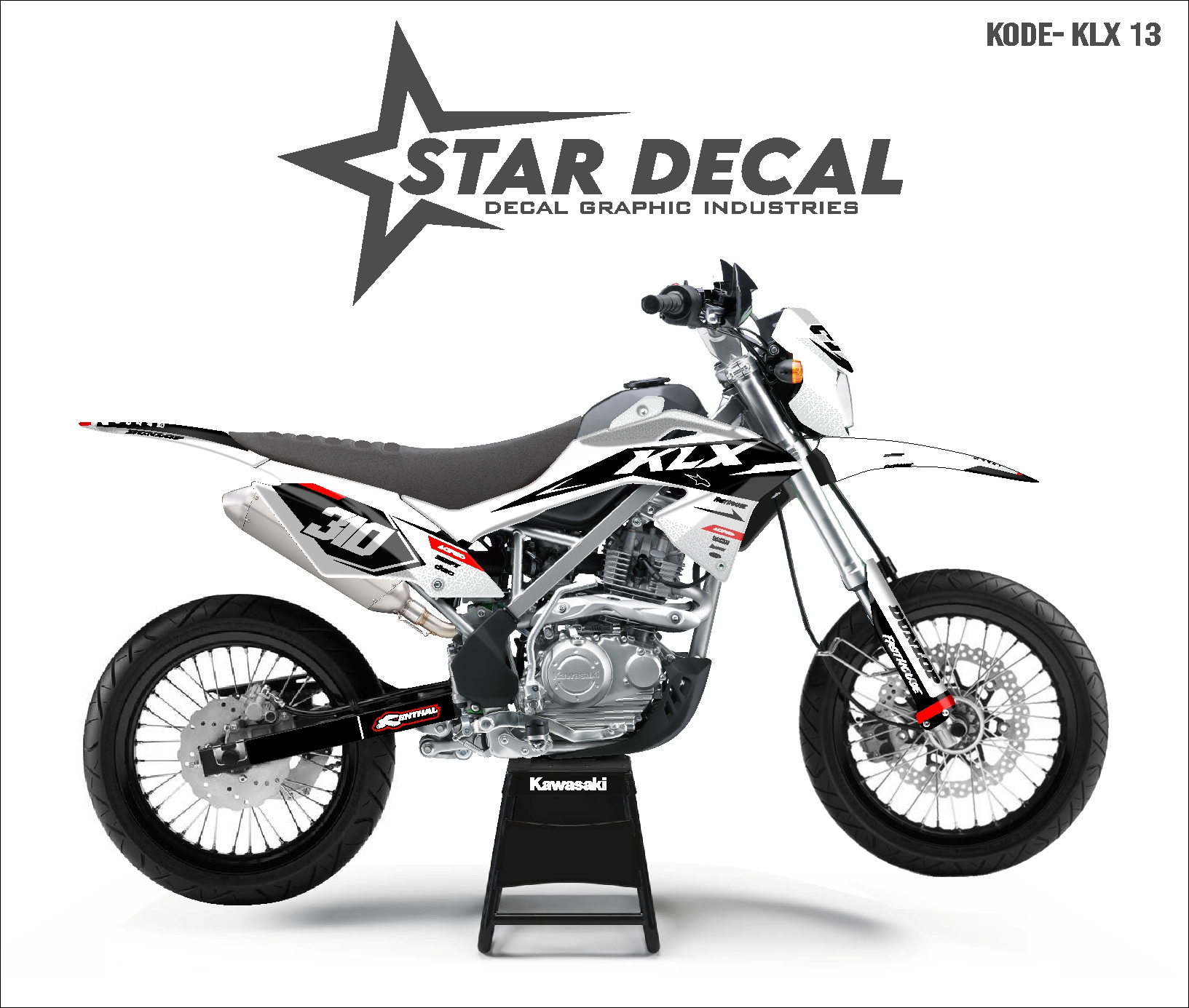 Sticker Decal KLX BF Full Body Hitam Putih Simple Motif Merah | Lazada ...