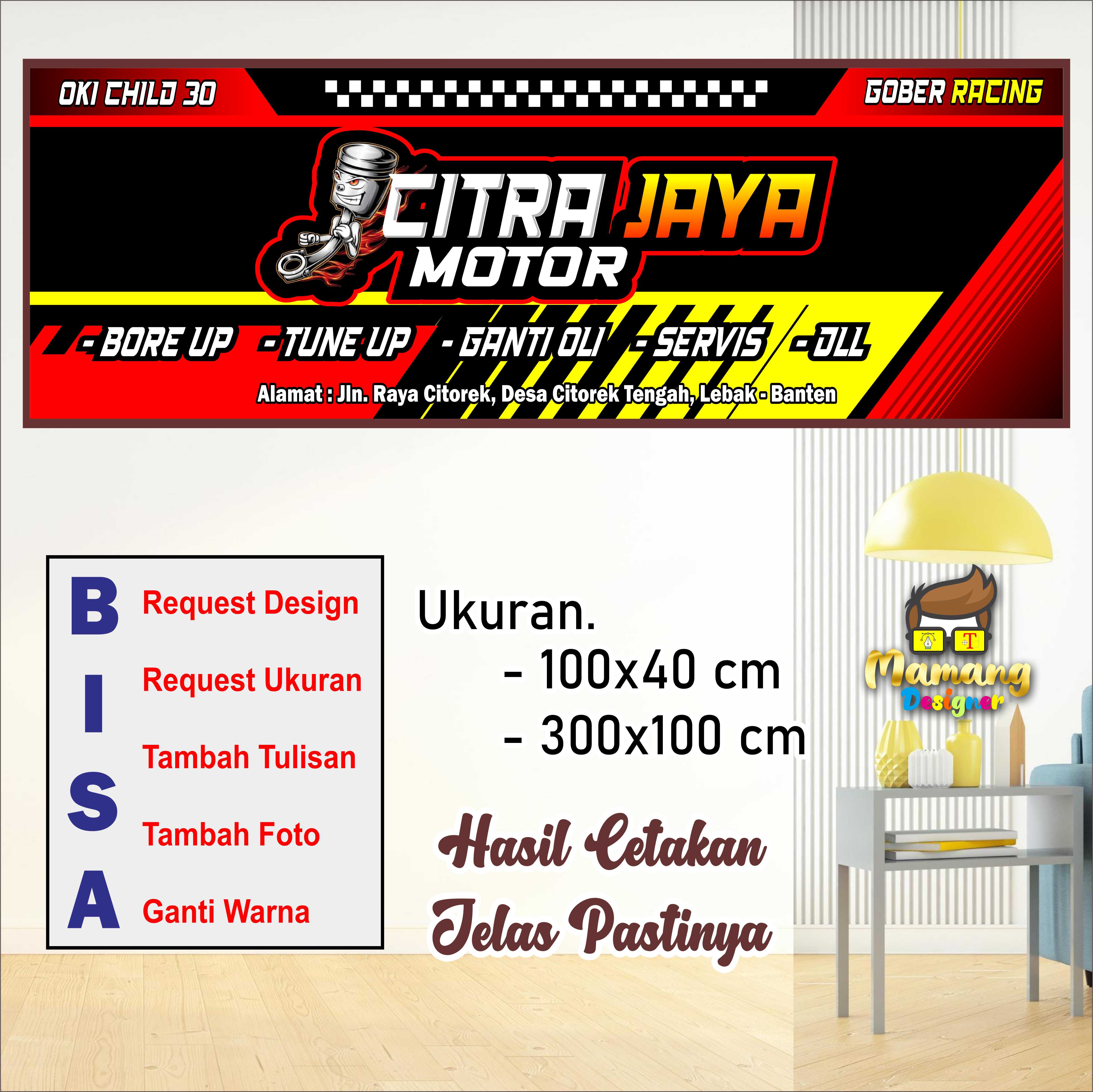 Cetak Design Warna Merah Banner Spanduk MMT Bengkel Motor dan Service ...