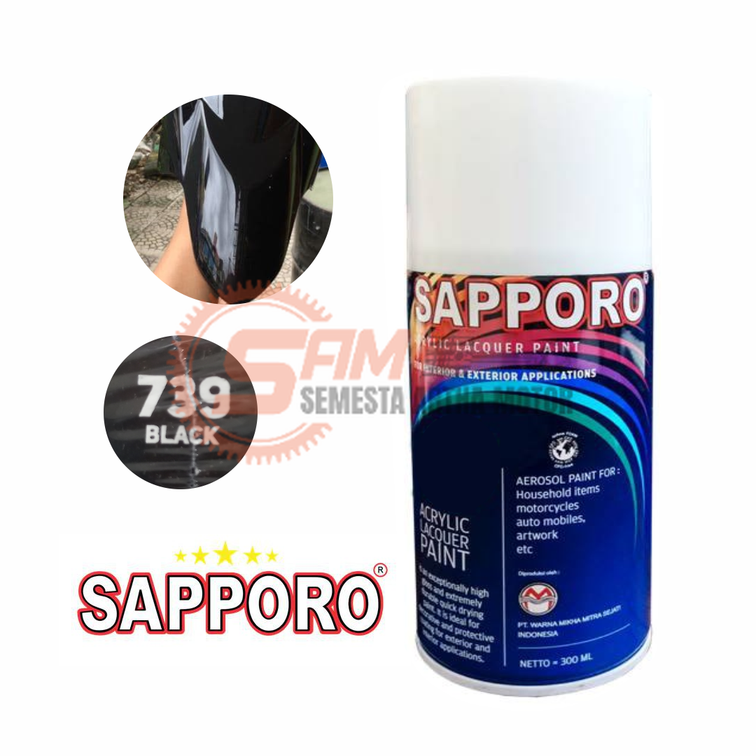 Cat Semprot Sapporo 739 Black Colour Spray Warna Hitam Glosy Pilox ...