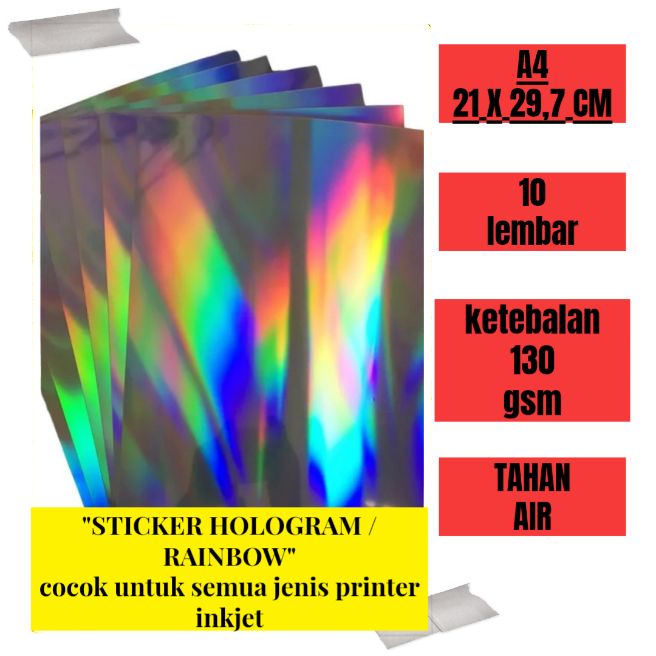 STIKER HOLOWGRAM RAINBOW INKJET A4 / STICKER HOLOGRAM PELANGI ISI 10 ...