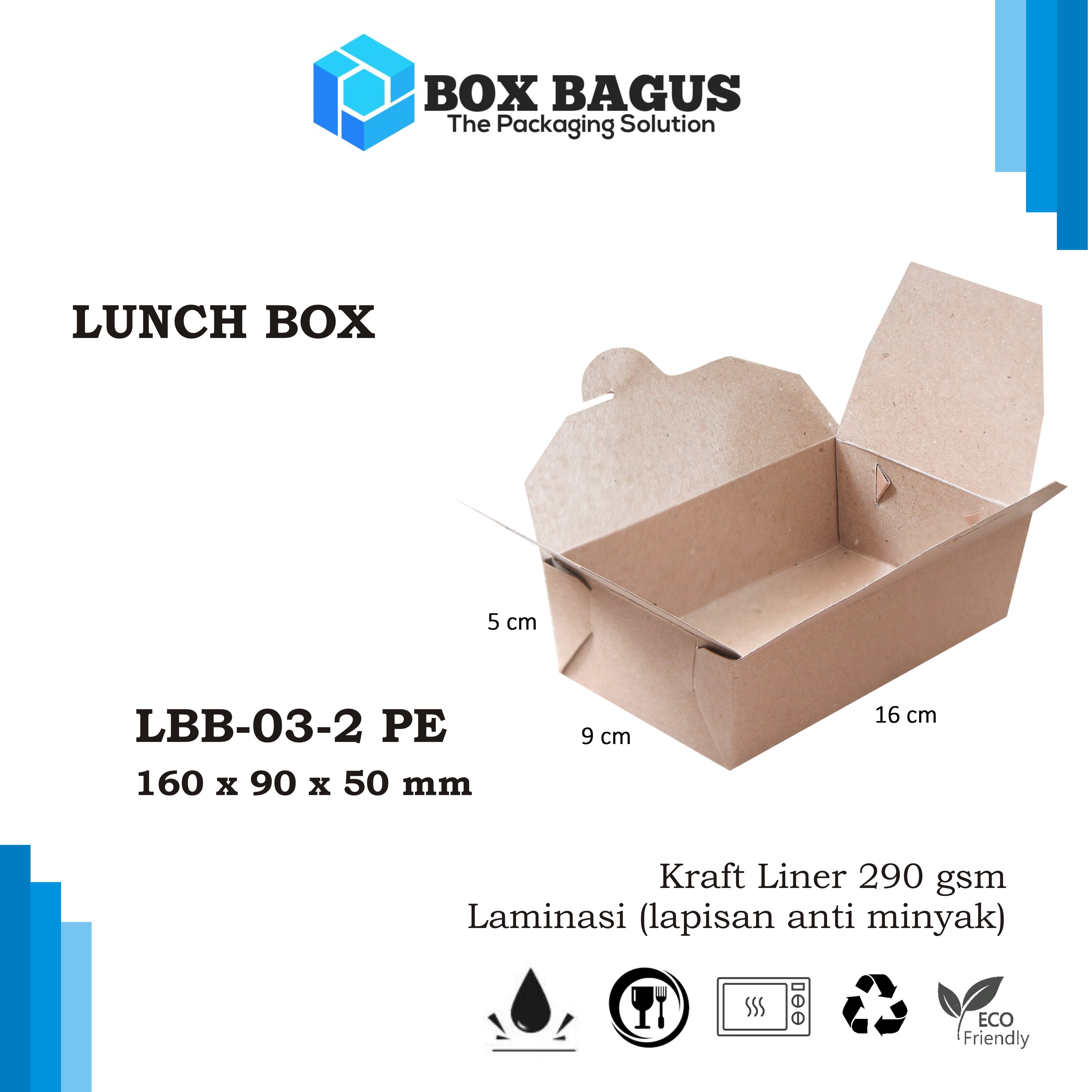 (Isi 10 pcs) LUNCH BOX DUS KARDUS KOTAK MAKANAN NASI ROTI 16,5x9x5 cm ...