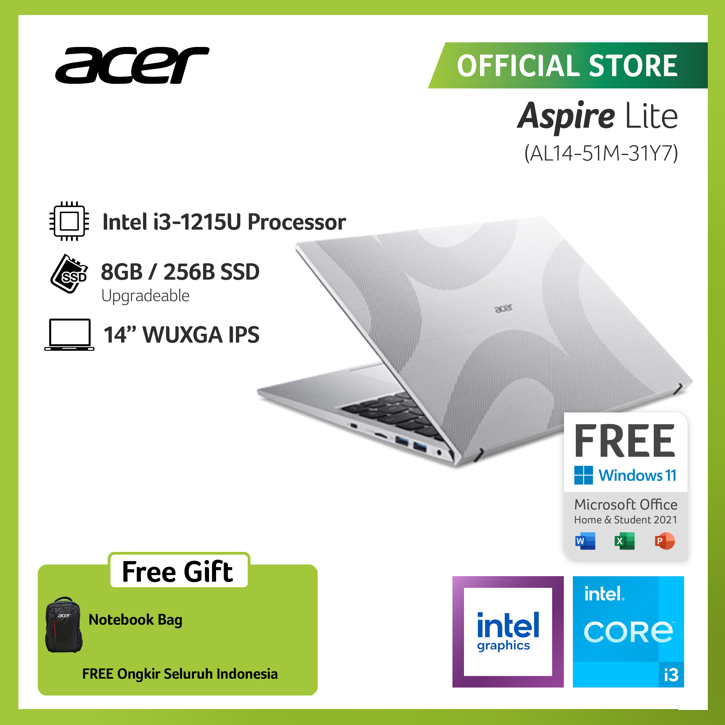 ACER LAPTOP ASPIRE LITE AL14 51M 31Y7 14 WUXGA IPS INTEL CORE I3 1215U