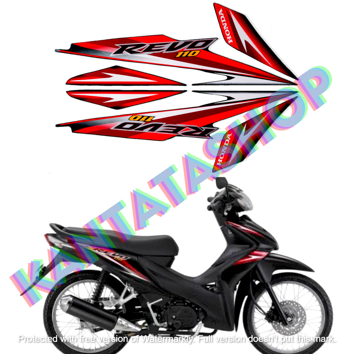 STIKER STRIPING LIS LES BODY MOTOR HONDA REVO 110 2010 STD HITAM MERAH ...