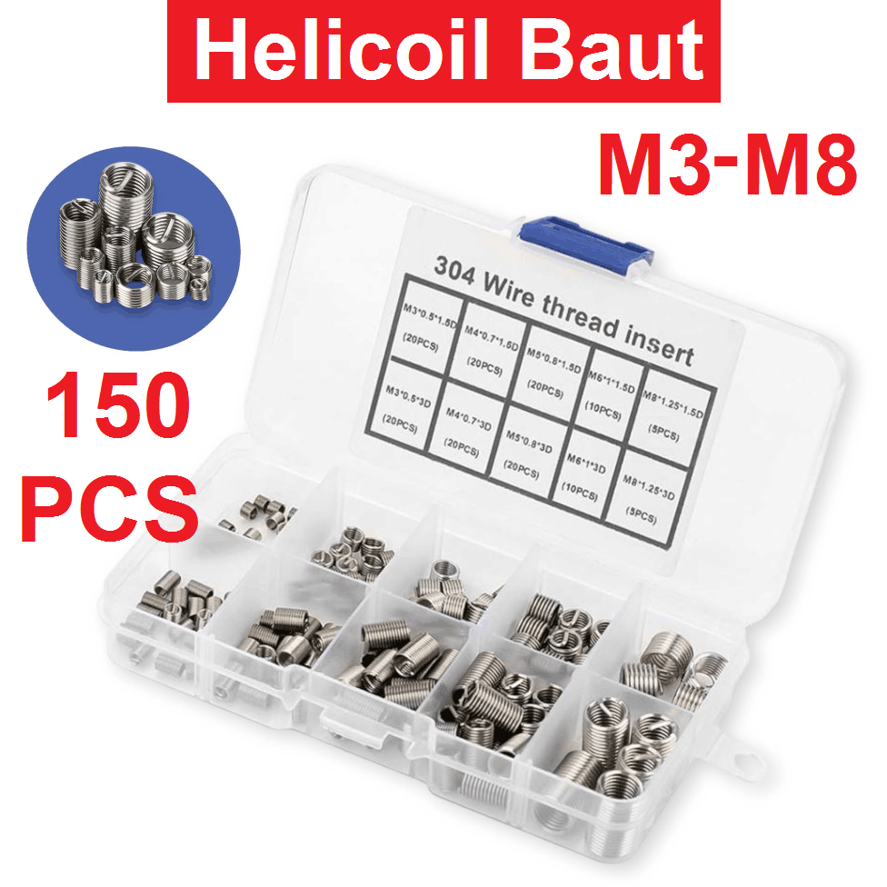 150Pcs Set M3 M4 M5 M6 M8 Recoil Helicoil BAUT KUNCI Thread Insert ...