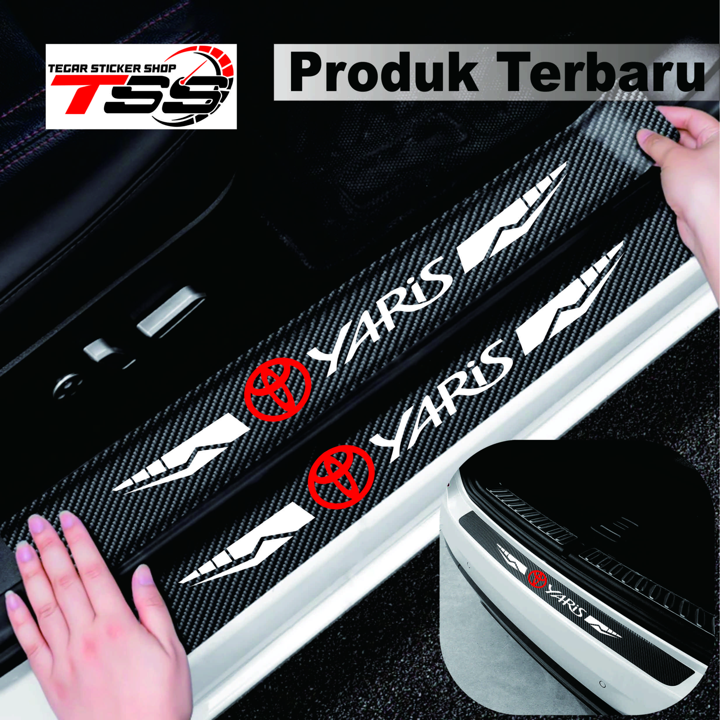 5 pcs sticker mobil toyota yaris sticker sill plate carbon 3D pijakan ...