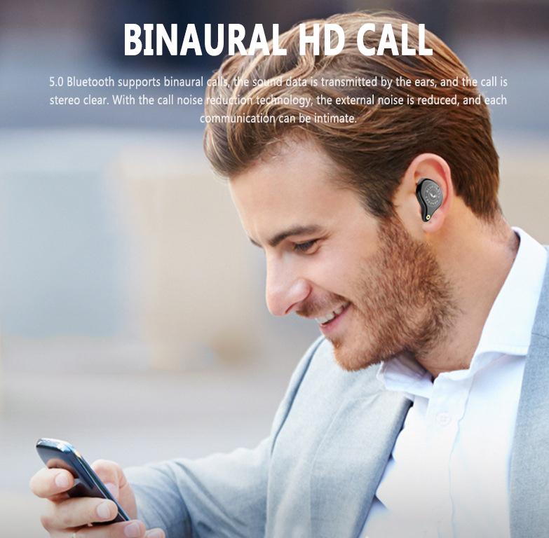 Temoo XS Plus หูฟังบลูทูธ V5.0 TWS ไร้สายที่แท้จริงหูฟังสเตอริโอ 9D หูฟังไร้สายสำหรับเล่นกีฬา ...