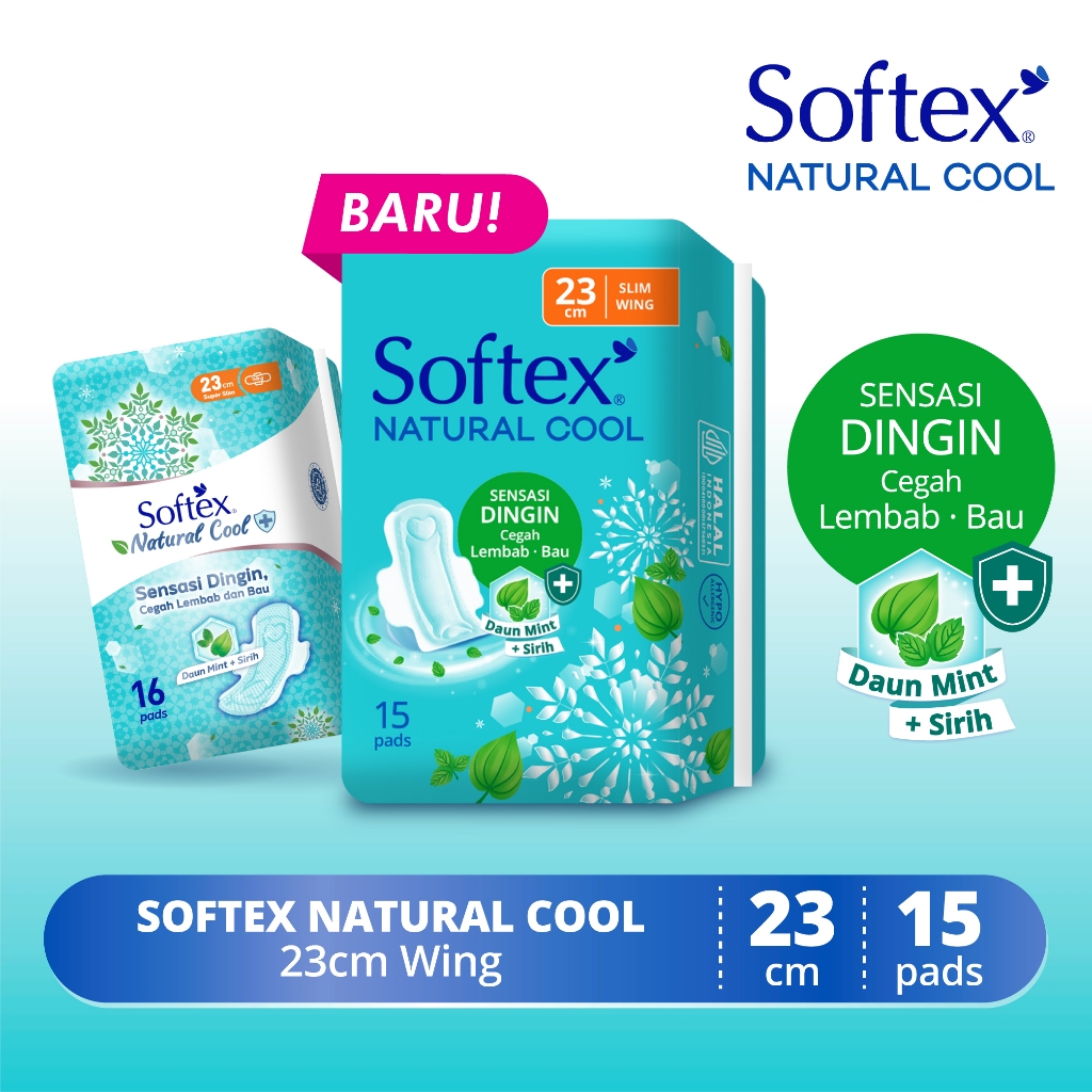PEMBALUT SUPER SLIM SOFTEX NATURAL COOL 23 CM WING 15 PADS | Lazada Indonesia