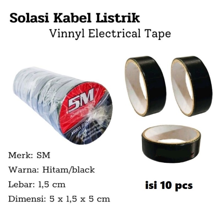 isolasi Kabel listrik hitam kecil Penglengkapan elektrik Tape isi 10 ...