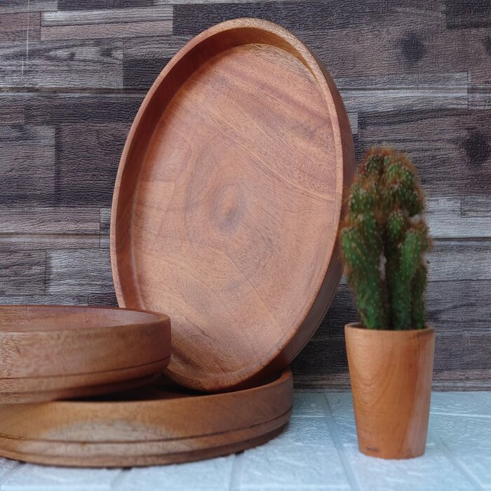Nampan kayu diameter 28 cm Wooden Tray bulat serbaguna baki kayu baki ...
